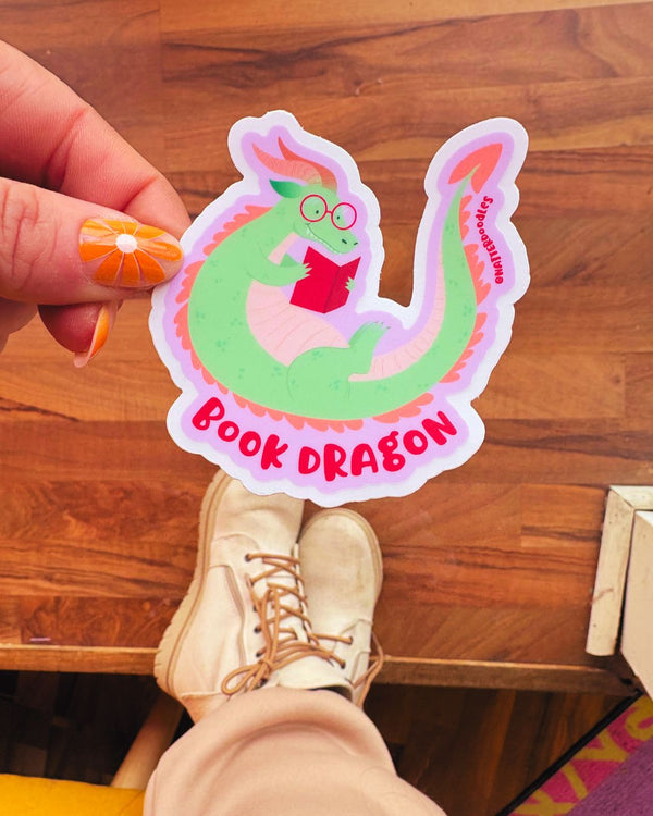 Book Dragon Waterproof Sticker - NatterDoodle