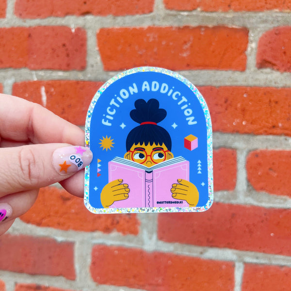 Fiction Addiction Glitter Sticker – Book Lover Vinyl Waterproof Readin ...
